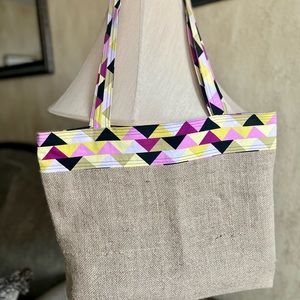 Handmade | Bags | Upcycled Burlap Large Tote Bag Handmade Beach Bag ...